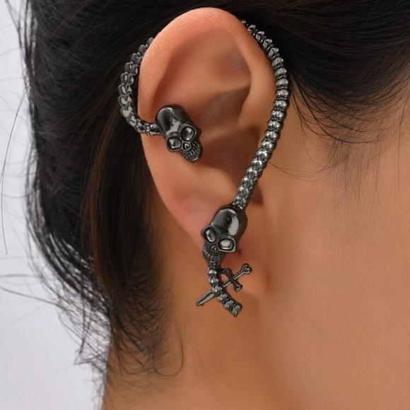 Kathrono | Jewelry | Awesome Metallic Gun Black Right Ear Skull Spine ...